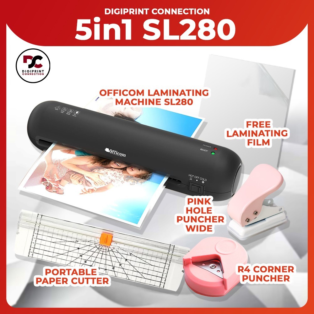 OFFICOM 5in1 Laminator SL280 Laminating Machine (HOT/COLD) w Puncher ...