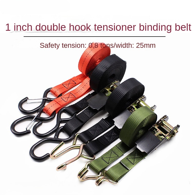 Cargo Tie-Down Strap Heavy Duty Ratchet Tightener Adjustable With Hooks ...