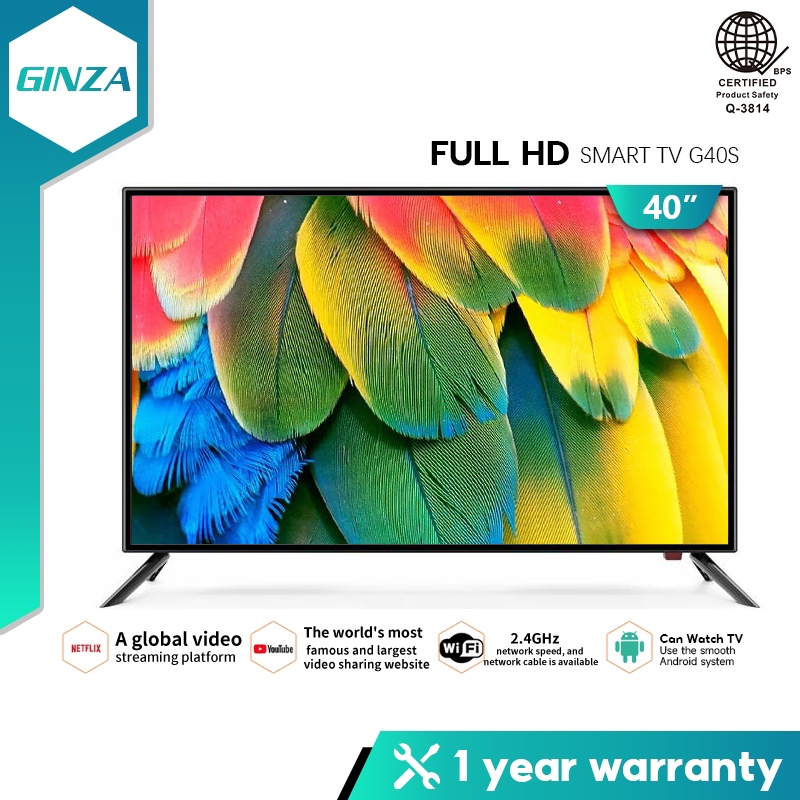 GINZA Smart Android TV Slim HD Aluminum Full HD Frameless TV 40 inch | Shopee Philippines