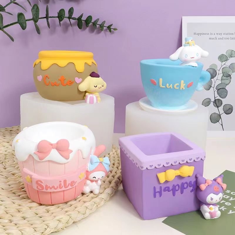 Cartoon Cute Pen Holder Desk Organizer Plaster Painting Storage Box ...