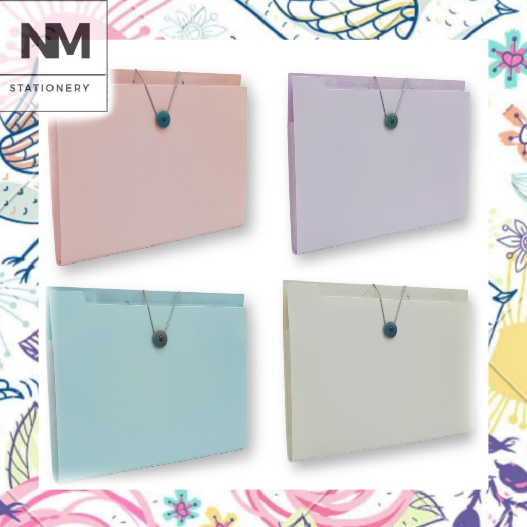 NM 8 Pocket A4 Expanding File Folder Envelope with Label Sticker Pastel ...