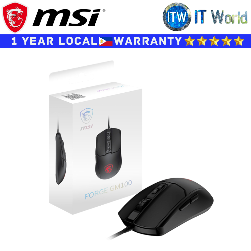 MSI Gaming Wired Mouse Forge GM100 Black RGB LED Optical Mouse Sensor ...