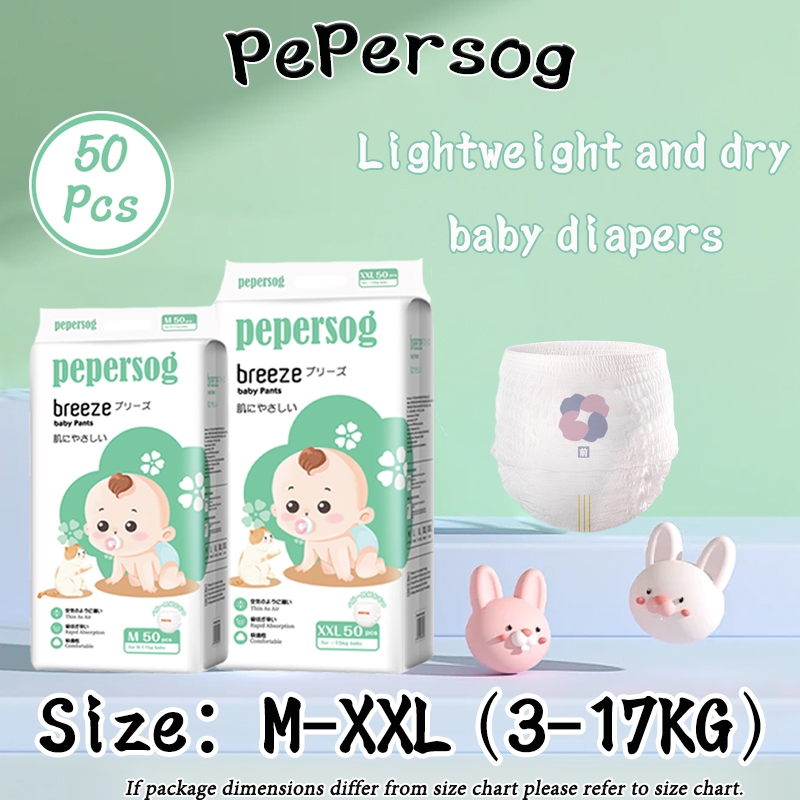 Pepersog Baby Disposable Diaper PANTS M-XXXL 50 Pcs Dry Diaper For Newborn Ultra-Thin Unisex ...