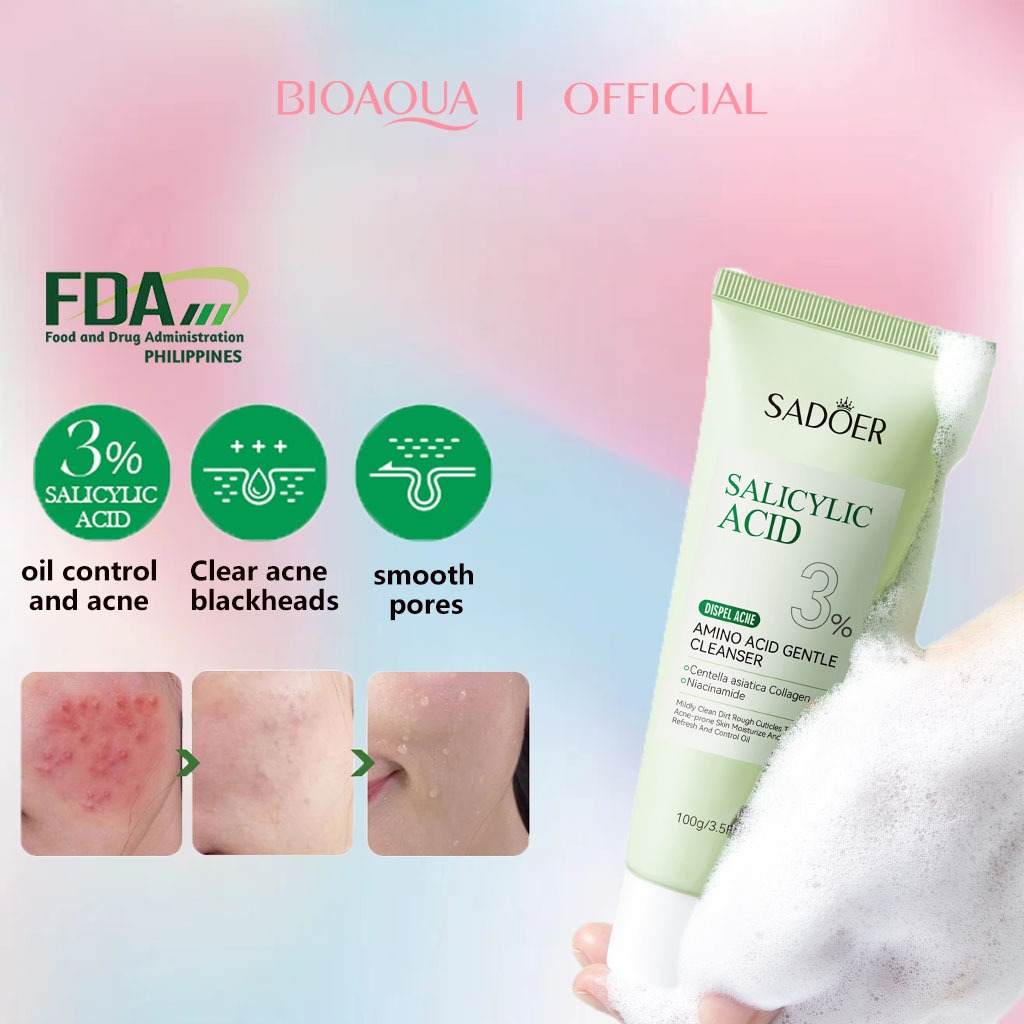 BIOAOUA Salicylic Acid Cleanser Oil Control Acne Amino Acid Mild Skin ...