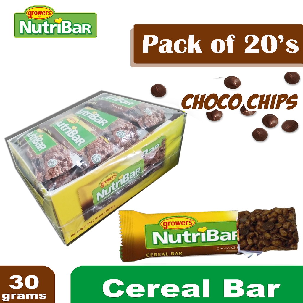 GROWERS NUTRIBAR CHOCO CHIPS Cereal Bar Packs of 20's | Shopee Philippines