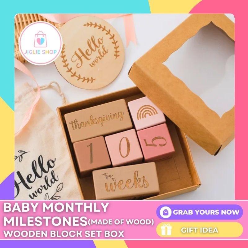 JIGLIE SHOP WOODEN BLOCKS BOX SET BABY MILESTONES PHOTOGRAPHY ...