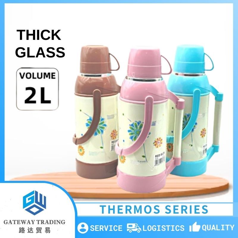 RED SUN 2L Vacuum Flask Thermal Bottle Borosilicate Glass Insulated ...