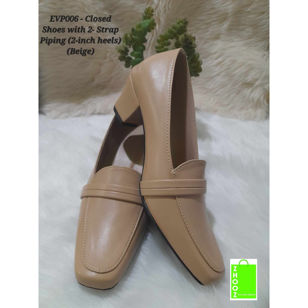 EVP006 - Closed Shoes with 2-Strap Piping (2-inch heels)/Liliw-Made | Shopee Philippines