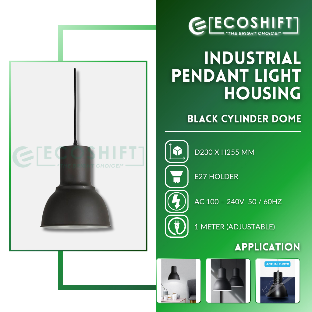 Ecoshift Metal Pendant Housing Light Black Cylinder Dome | Shopee ...