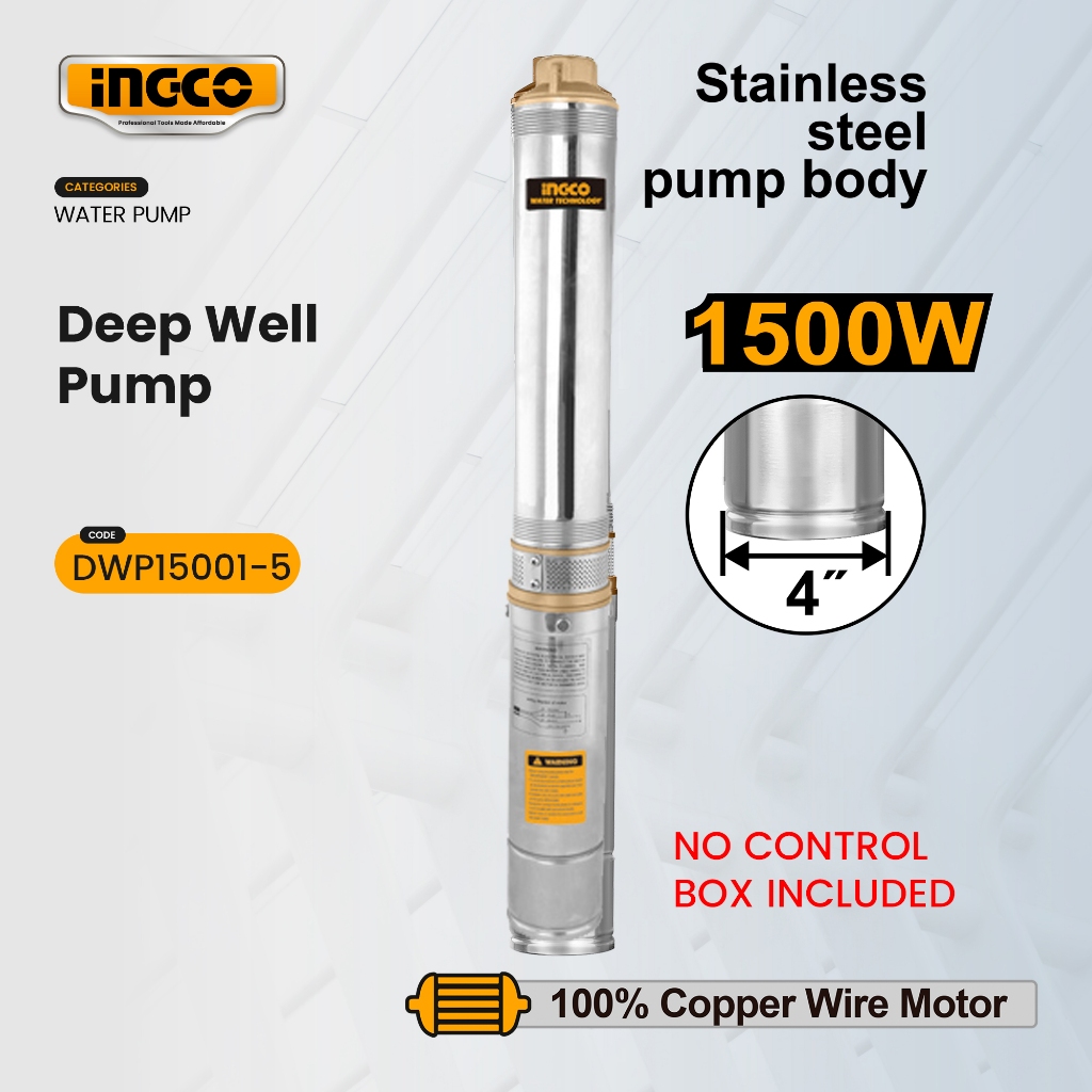 Ingco 4-Inch Deep Well Pump 1500W Stainless Body DWP15001-5 (CONTROL ...