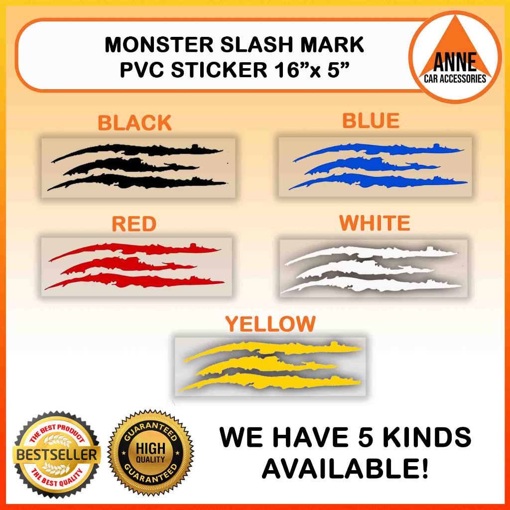 Monster Slash Mark Emblem Sticker Decals / Black / Blue / Red / White ...