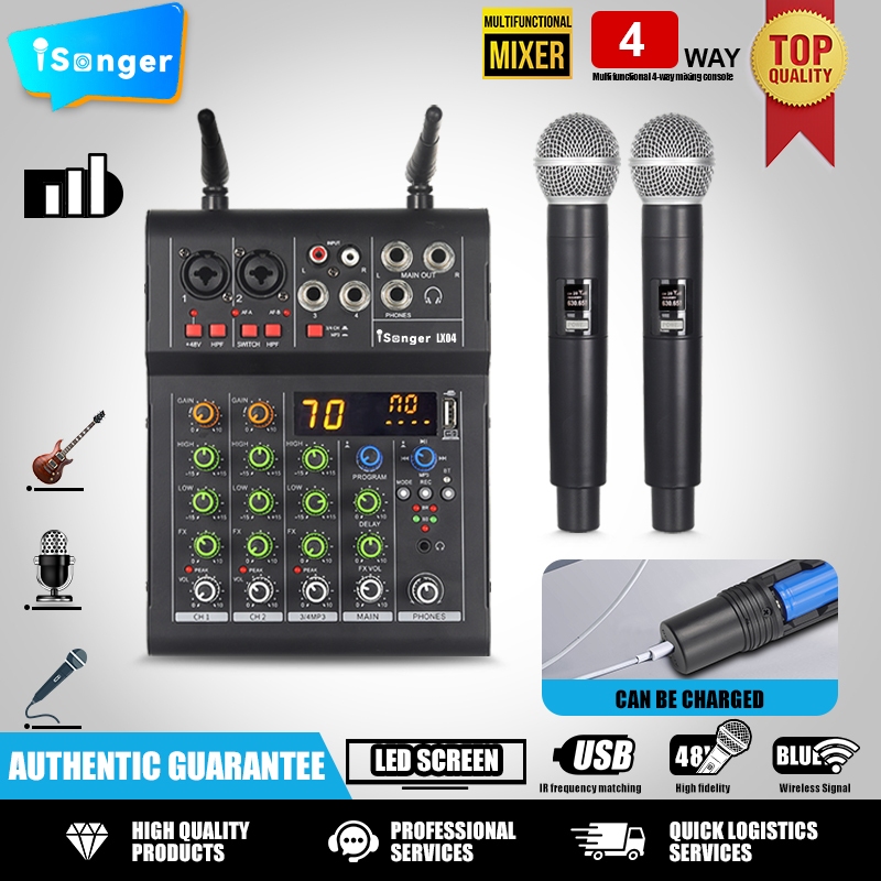 Professional Audio Mixer,Wireless Dual Microphone USB RecDJ Console 4 ...