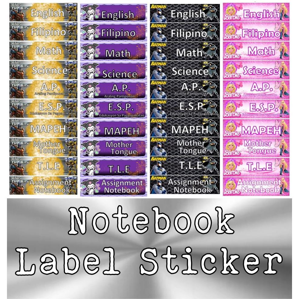 CHARACTER EASY TO PEEL LABEL STICKER NOTEBOOK SUBJECT 1.5X4 INCHES ...