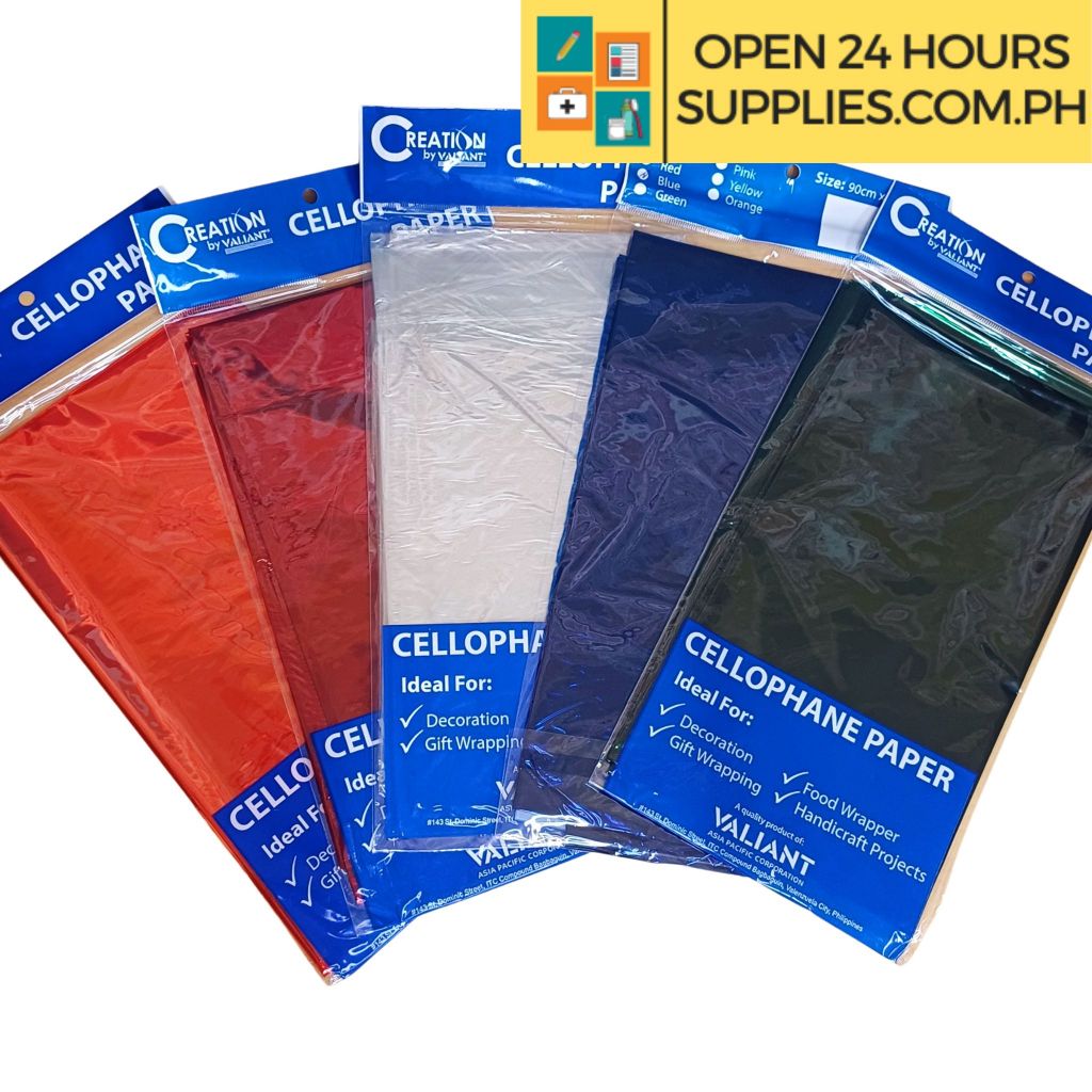 Cellophane Paper (Valiant) 2pcs 90cm x 100cm Clear, Red, Orange, Blue ...