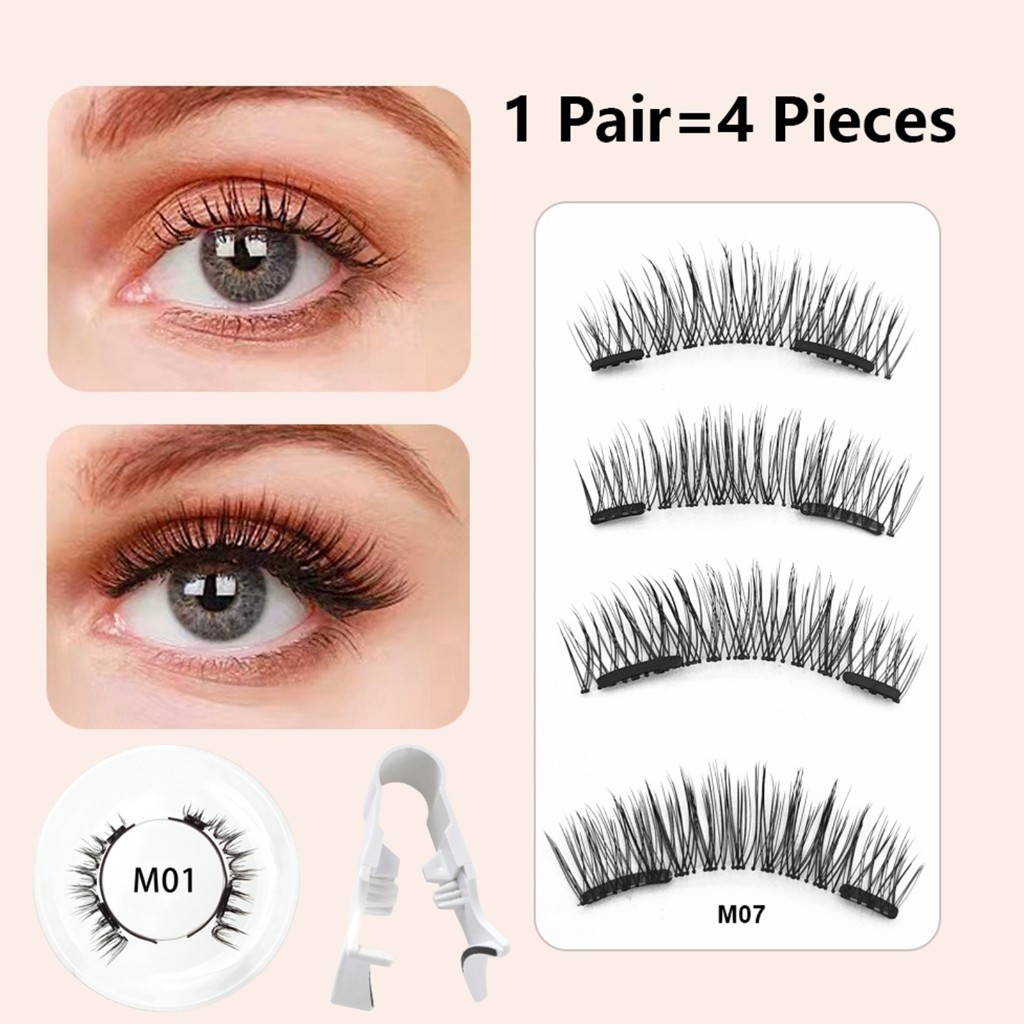 (With Clip)3D Magnetic False Eyelashes With Clip Reusable 4 Pieces ...