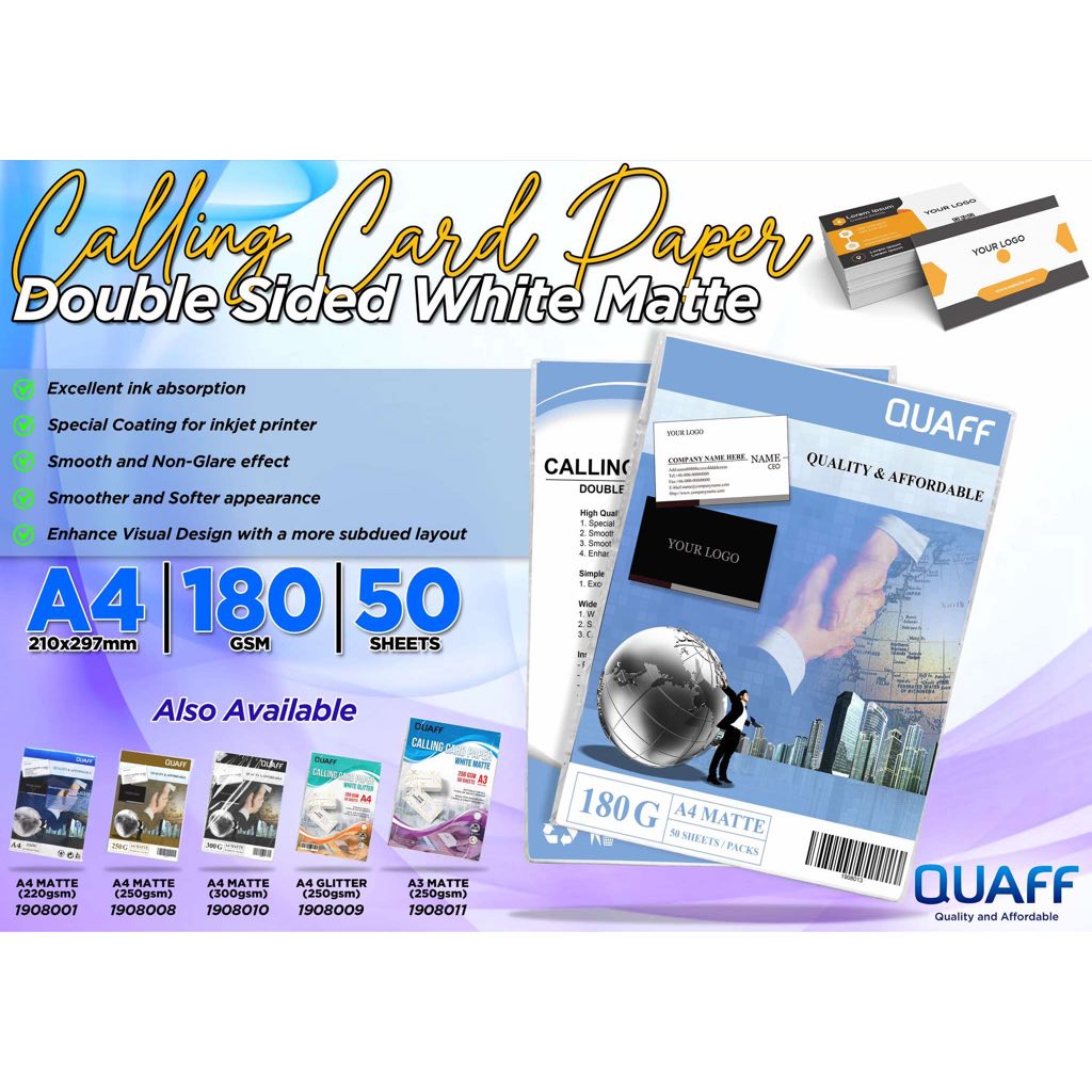 QUAFF Calling Card Paper Double Sided White Matte A4(180g/220g/250g ...