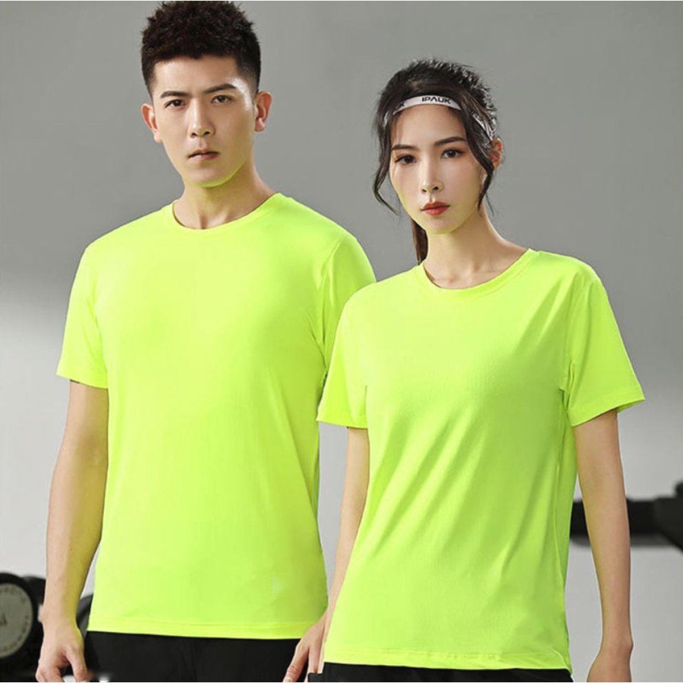 Active Neon Green t shirt plain light color sports gym wear round neck ...