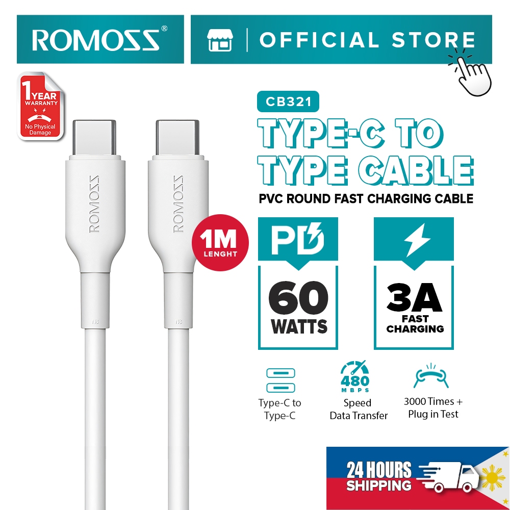 Romoss CB321 1M/2M Type-C to Type-C USB PD 100W Fast Charging Cable | Shopee Philippines