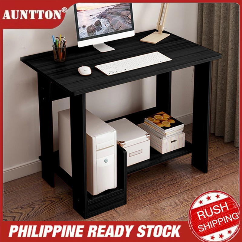 COD AUNTTON⚡️Wooden Computer Table Solid Wood Desktop Study Desk Laptop ...