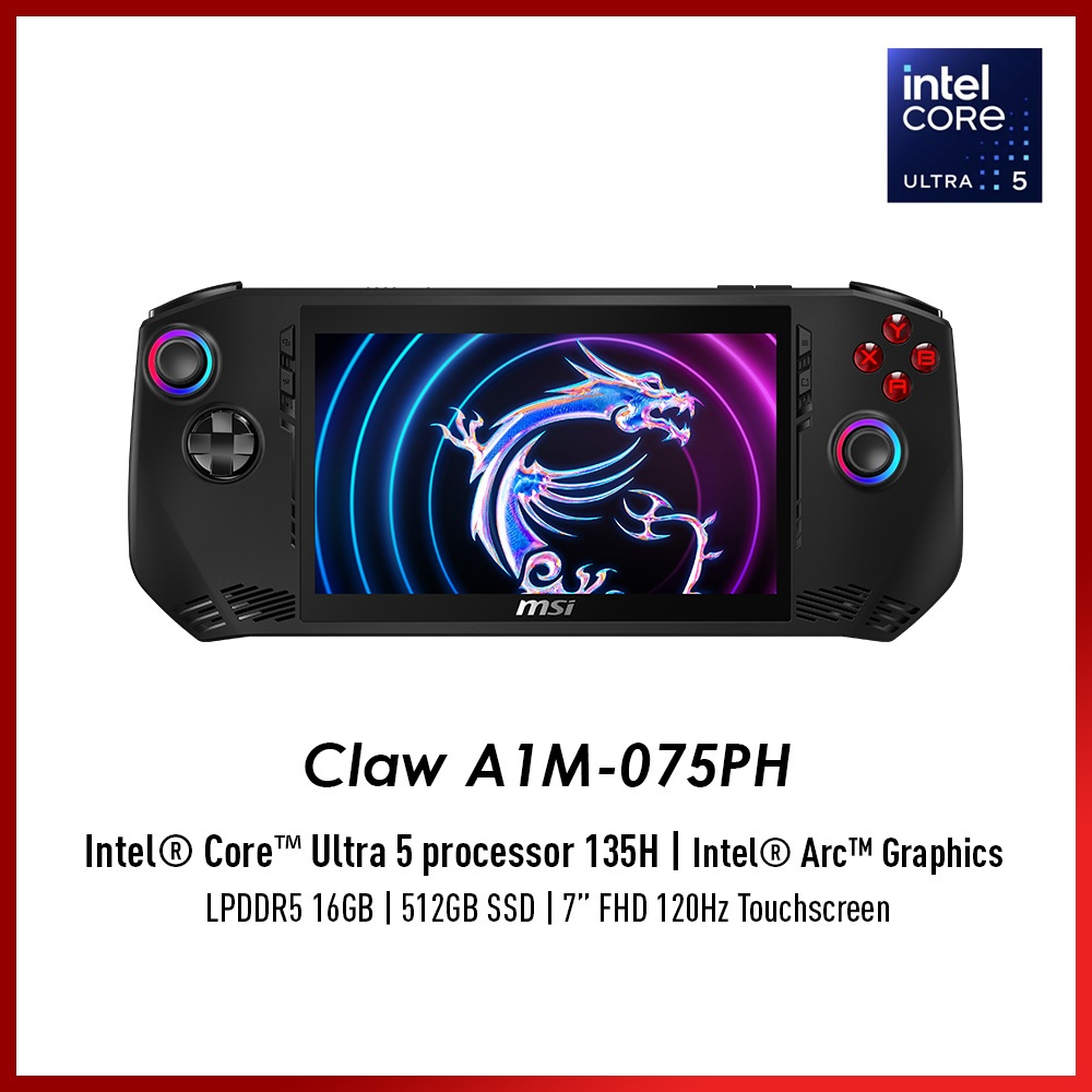 MSI Claw A1M-075PH Gaming Console (Core™ Ultra 5 135H / Intel Arc Graphics / 512GB SSD / 7" FHD ...