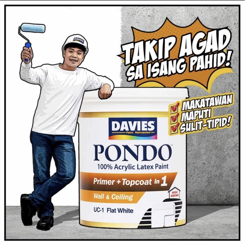 DAVIES PONDO HIGH-HIDING 2in1 Primer Topcoat Flat Latex White (4liters) | Shopee Philippines