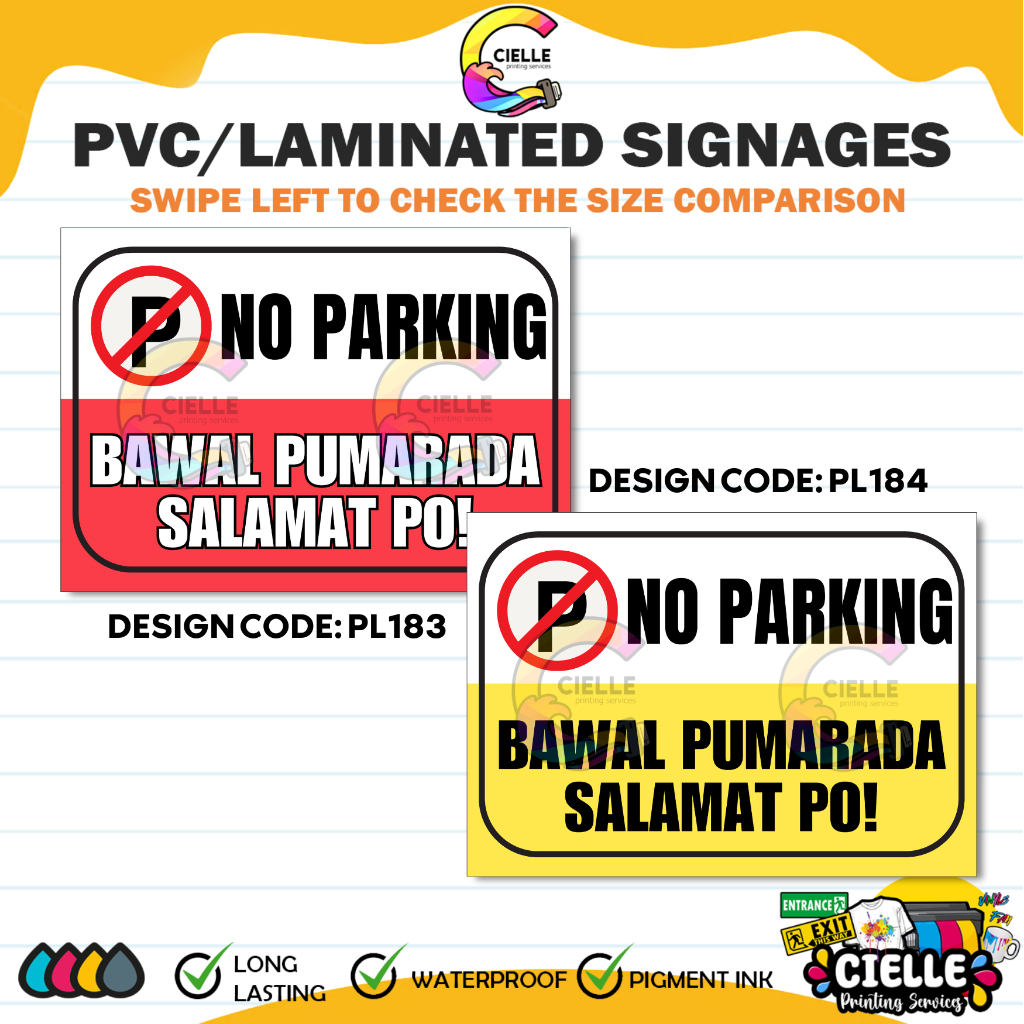 PVC/LAMINATED/STICKER SIGNAGES (PL183&PL184) - NO PARKIING/BAWAL ...