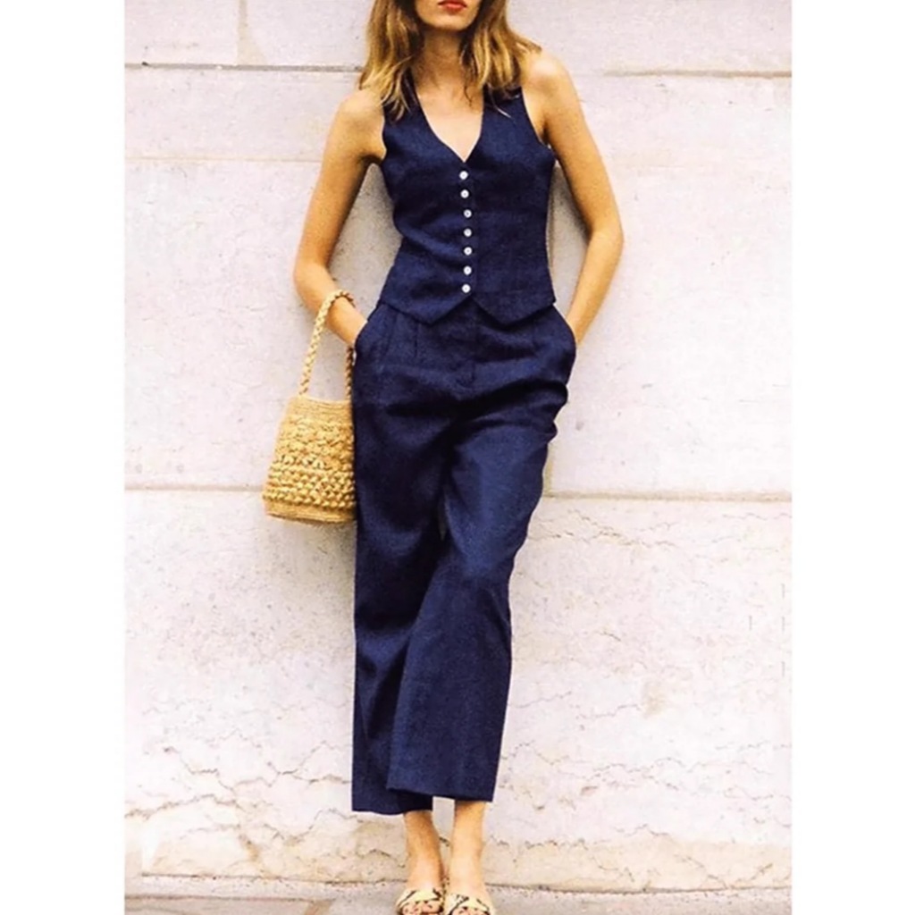A3341 Miss M Fashion Button Down Self-tie Back Vest Top & Side Pocket ...