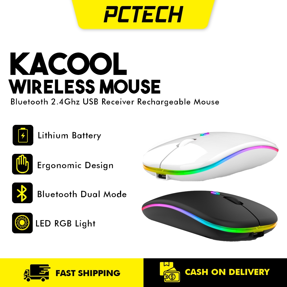 Kacool Rechargeable Mouse Wireless Silent LED Backlit Mice USB Optical ...