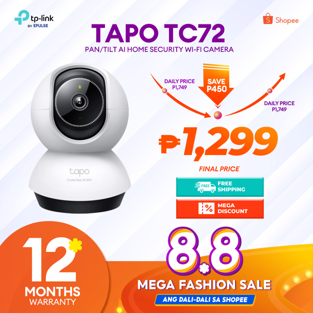 TP-Link Tapo TC72 2K 4MP Pan/Tilt AI Home Security Wi-Fi Indoor CCTV IP ...