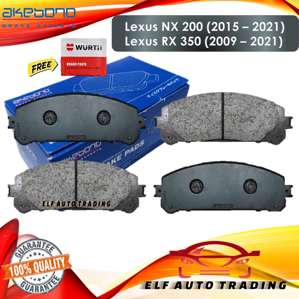 Genuine Akebono Front Brake Pads for Lexus NX 200 (2015 - 2021), Lexus ...