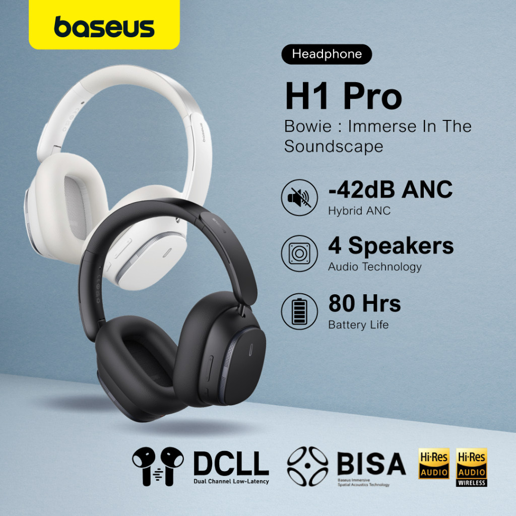 Baseus H1 Pro Wireless Headphone Bluetooth 5.3 -48dB Active Noise ...