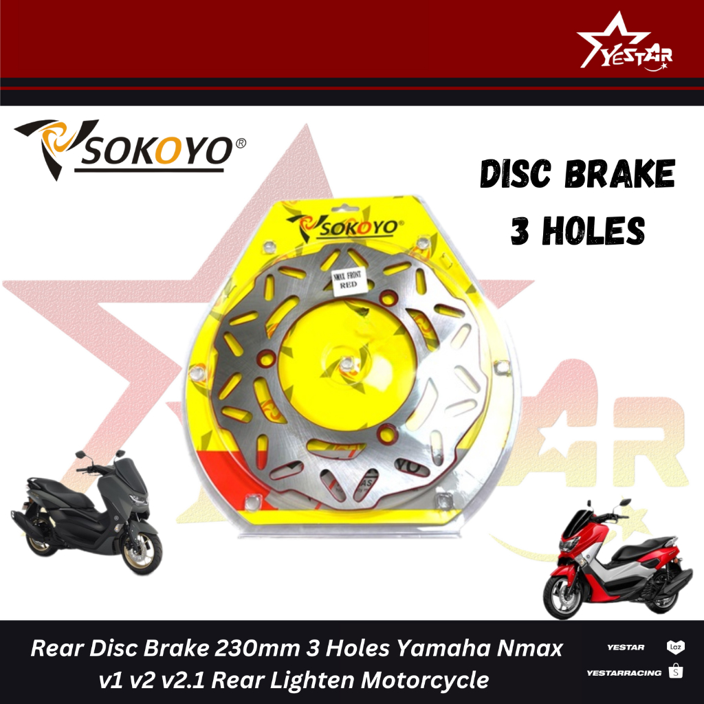 YESTAR PH 1pcs Rear Disc Brake 230mm 3 Holes Yamaha Nmax v1 v2 v2.1 ...
