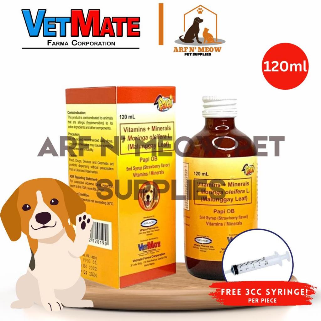 Free 3cc Syringe Papi Vetmate OB 120ml Pet Dog Cat Adult Puppy Kitten ...