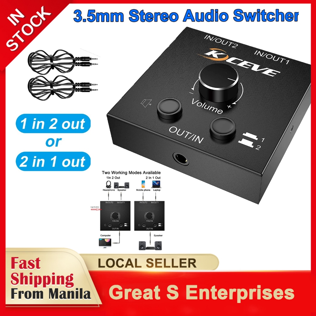 2x1/1x2 3.5mm Stereo Audio Switch Two-Way Switcher with Mute Button No ...