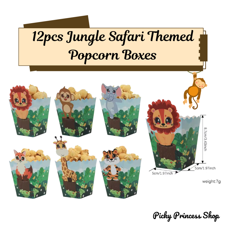 12pcs Jungle Safari Themed Popcorn Boxes Paper Snack Container Birthday ...