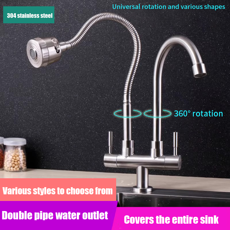 Sink faucet, faucet, 2 heads, stainless steel 304 single cold water ...