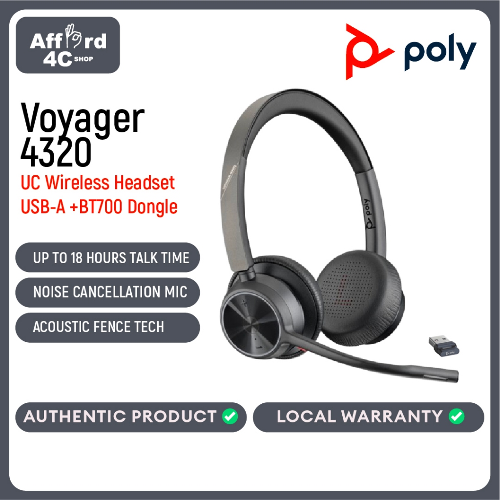 Poly Voyager 4320 UC Stereo USB-A Headset +BT700 USB-A Adapter | Shopee ...