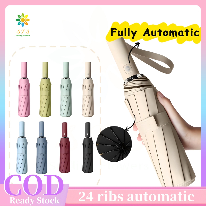 COD*Automatic Umbrella 24 Ribs Windproof Anti-UV Folding Large Umbrella ...