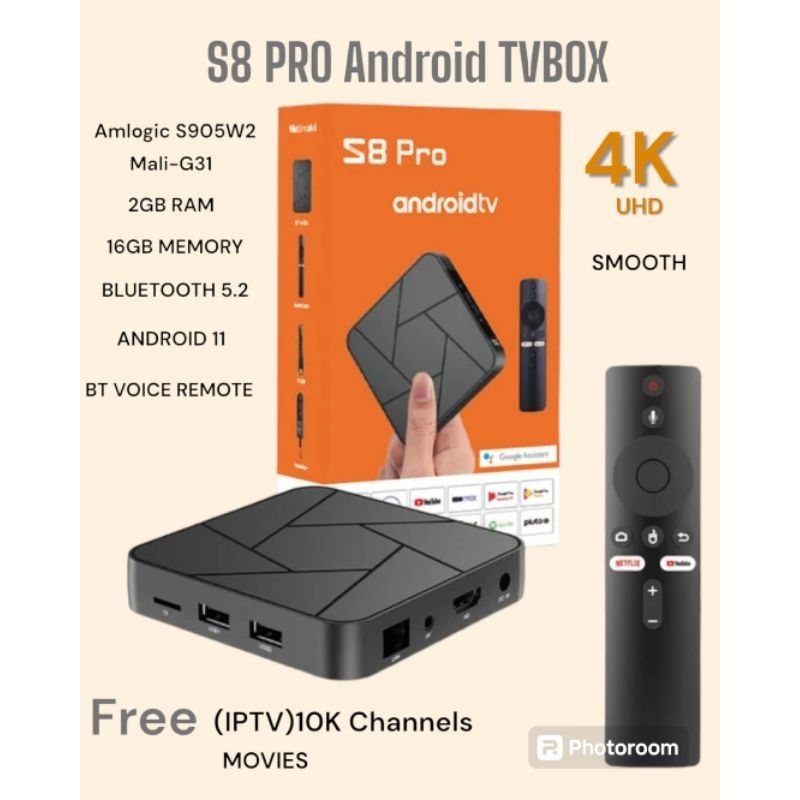 S8 Pro Android Tv Box with Voice Control Remote (with Movie Apps, 10k ...