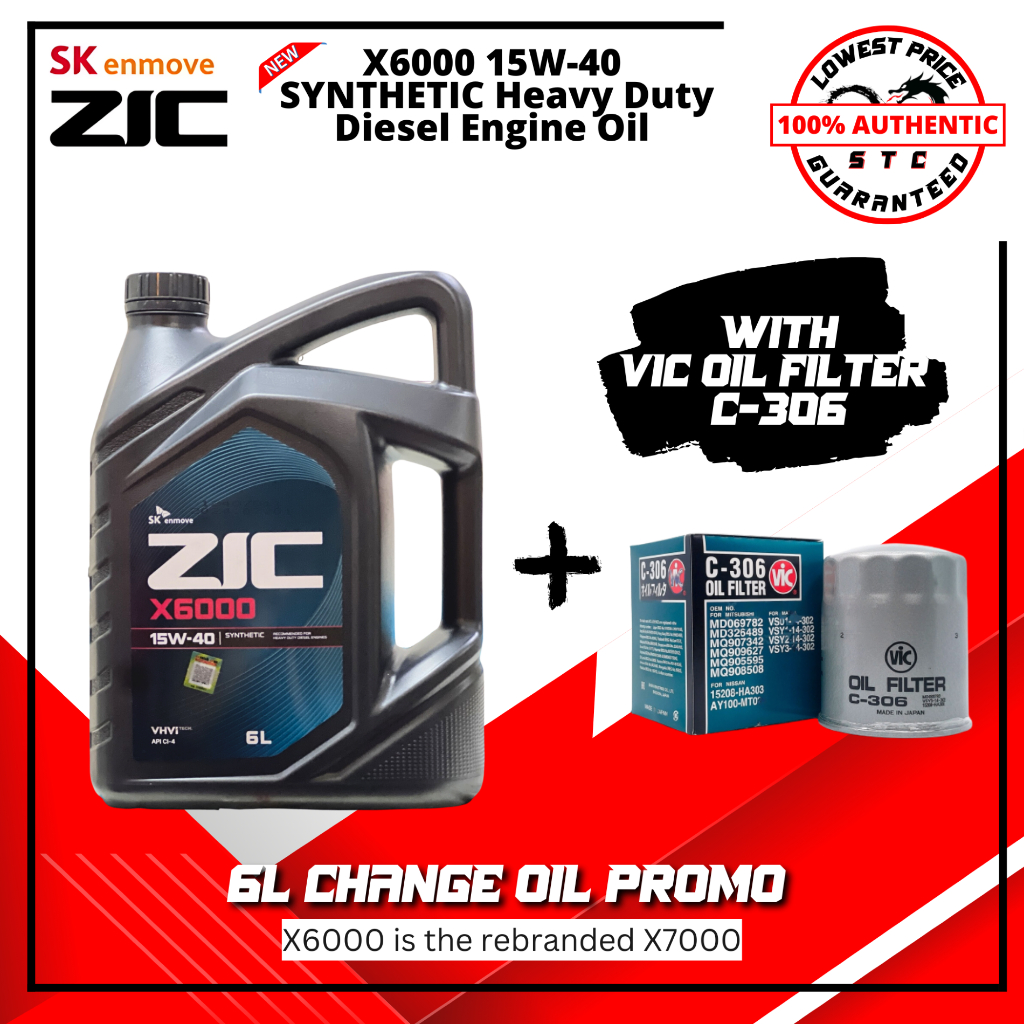 SK-ZIC 6 Liters X6000 15W-40 DSL with C-306 Vic Oil Filter Synthetic ...