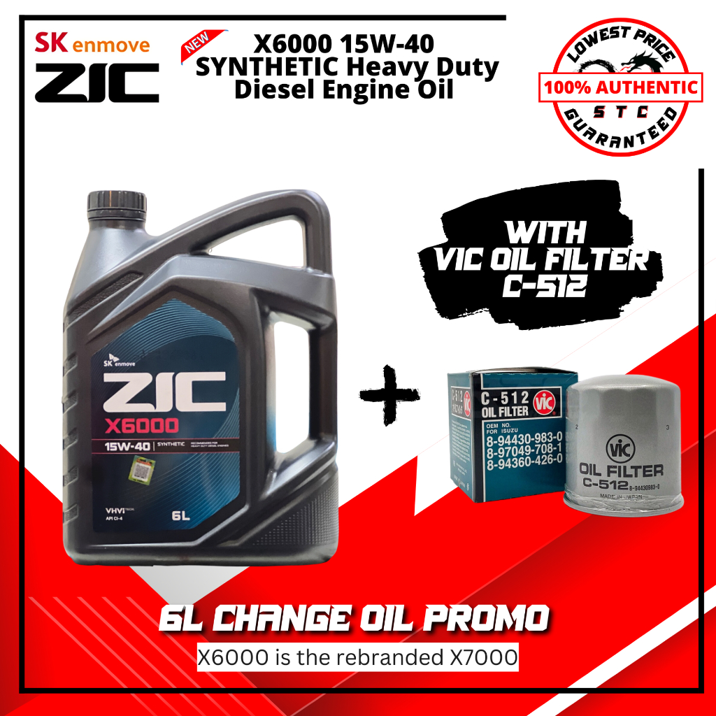 SK-ZIC 6 Liters X6000 15W-40 DSL with C-512 Vic Oil Filter Synthetic ...