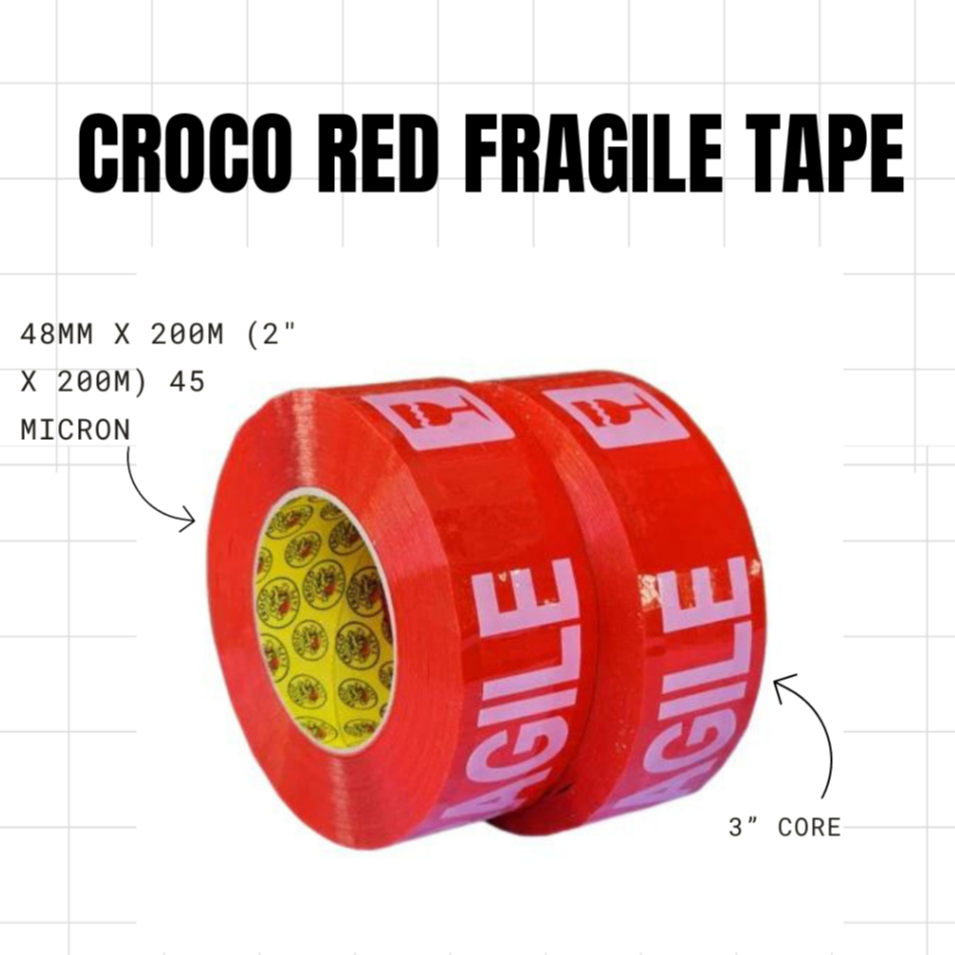 1 Roll 2" X 200M CROCO Red FRAGILE Tape | Shopee Philippines