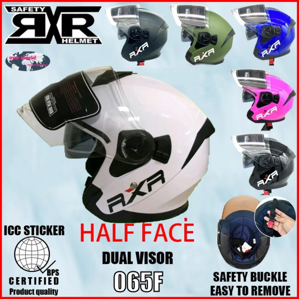 RXR HALF FACE HELMET DOUBLE VISOR 065F-1 Rider's Helmet WITH BPS/ICC FREE SIZE GOODQUALITY WITH ...