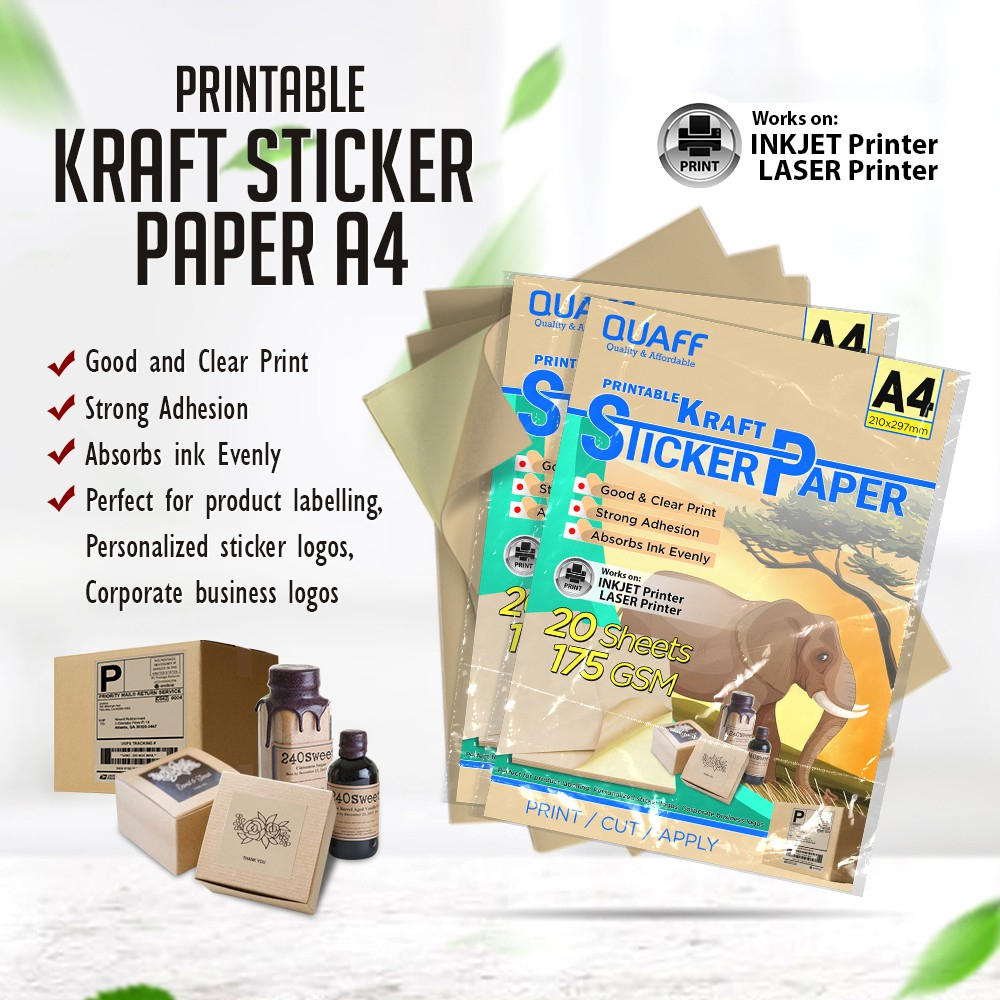 Quaff 175gsm Kraft Sticker A4 Size 20sheets for Sticker and Labelling ...