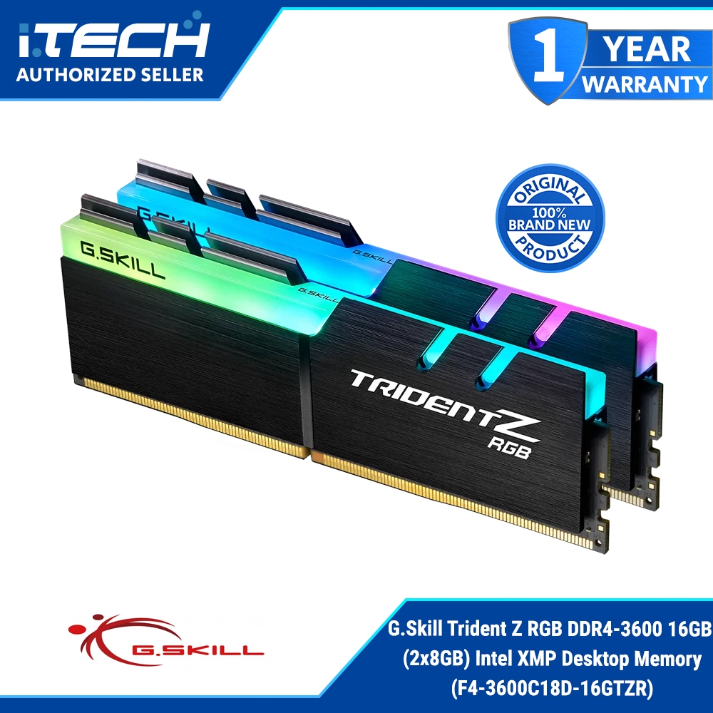 G.Skill Trident Z RGB DDR4-3600 16GB (2x8GB) Intel XMP Desktop Memory (F4-3600C18D-16GTZR ...