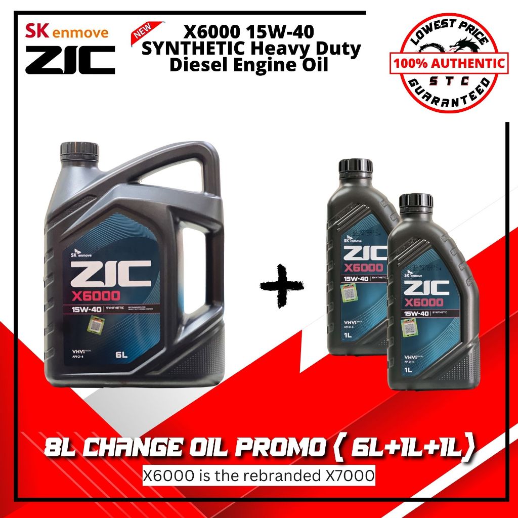 SK-ZIC 8 Liters X6000 15W-40 Synthetic Diesel Change Oil Bundle (X7000 ...