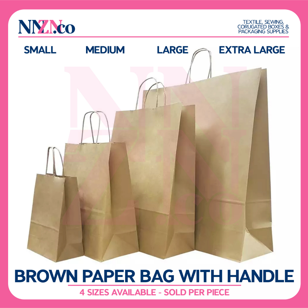 NNZN (Sold Per Piece) Brown Kraft Paper Bag with Twist Handle 4 Sizes ...