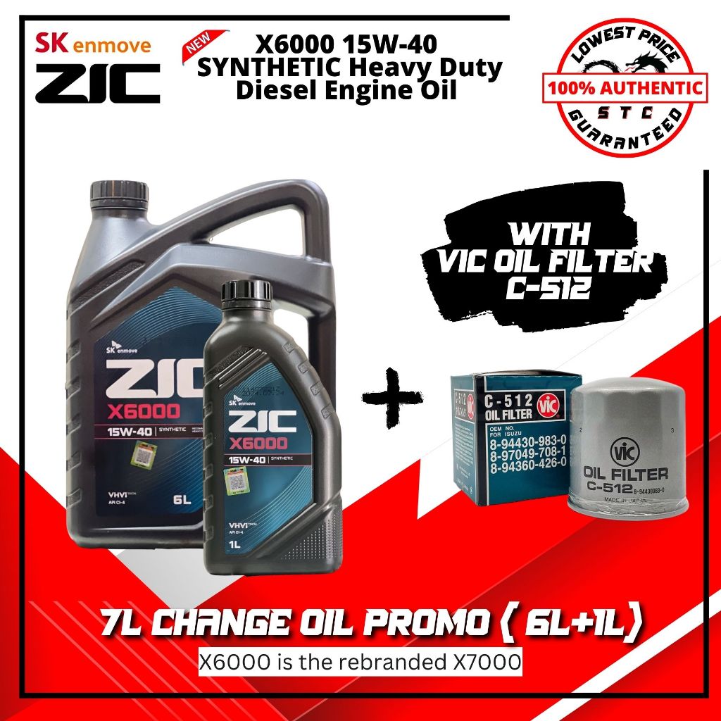 SK-ZIC 7 Liters X6000 15W-40 DSL with C-512 Vic Oil Filter Fully Synthetic Change Oil Bundle ...