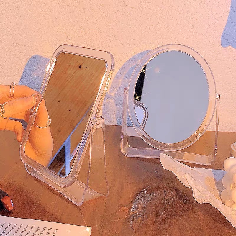 Vintage Transparent Desk Round Mirror Vanity 360 Degree Portable ...