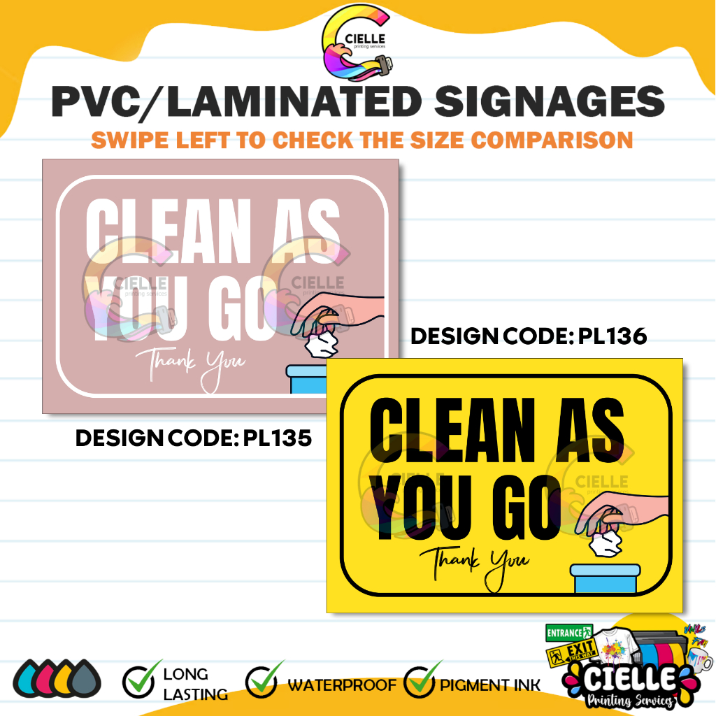 PVC/LAMINATED/STICKER SIGNAGES (PL135&PL136) - CLEAN AS YOU GO | Shopee ...